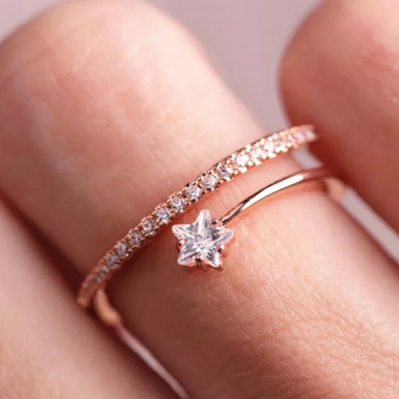 Jewelry | New Rose Gold Plated Diamond Star Resizable Ring | Poshmark